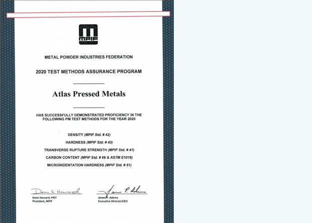Test Method Assurance Program 2021 | Atlas Pressed Metals